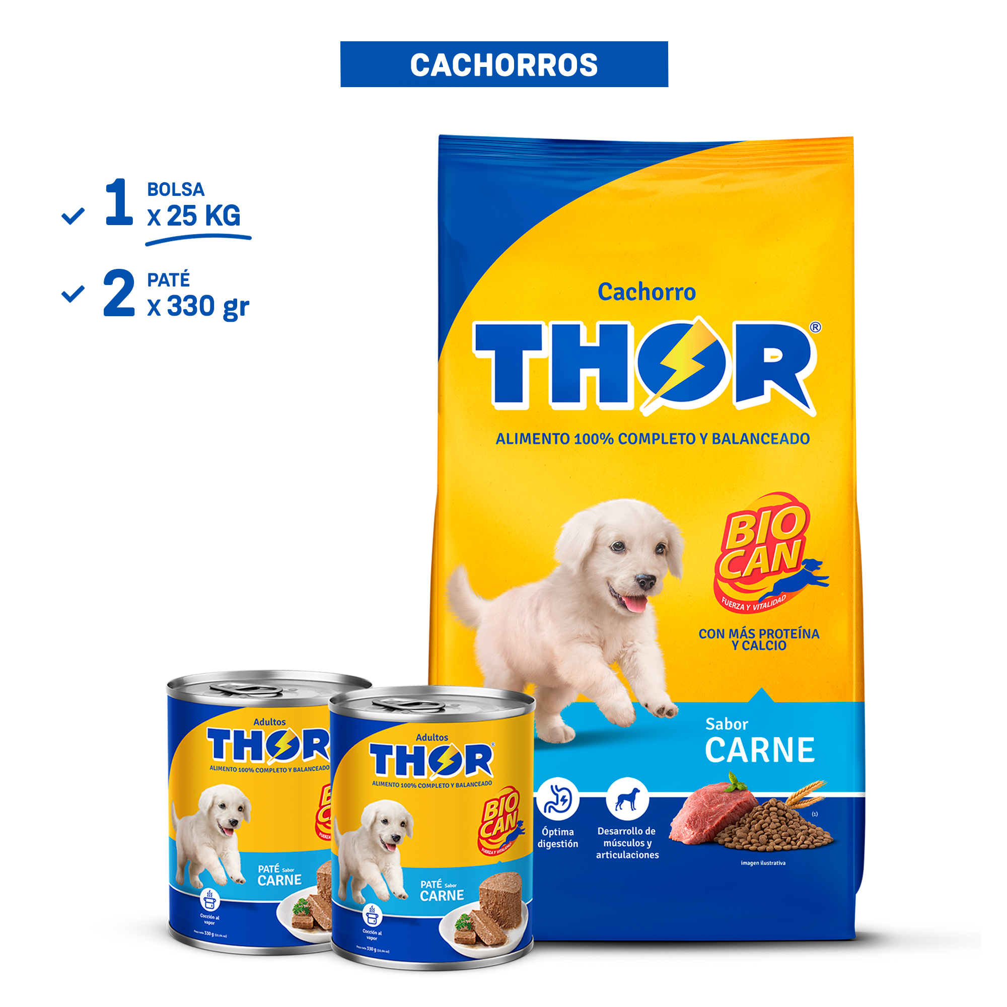 Ripley - PACK THOR CACHORROS 25 KG + 2 PATÉS